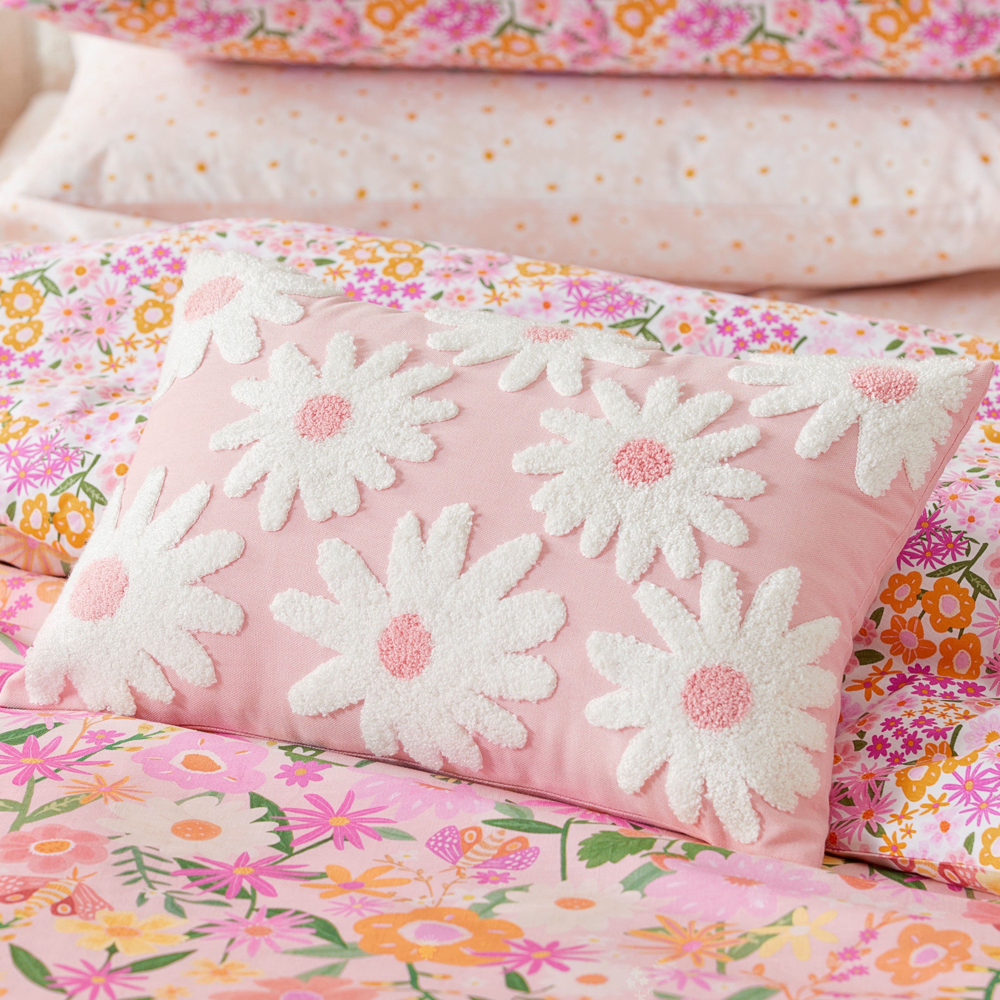 Adairs Kids - Sweet Pink Daisy Tufted Cushion | Adairs