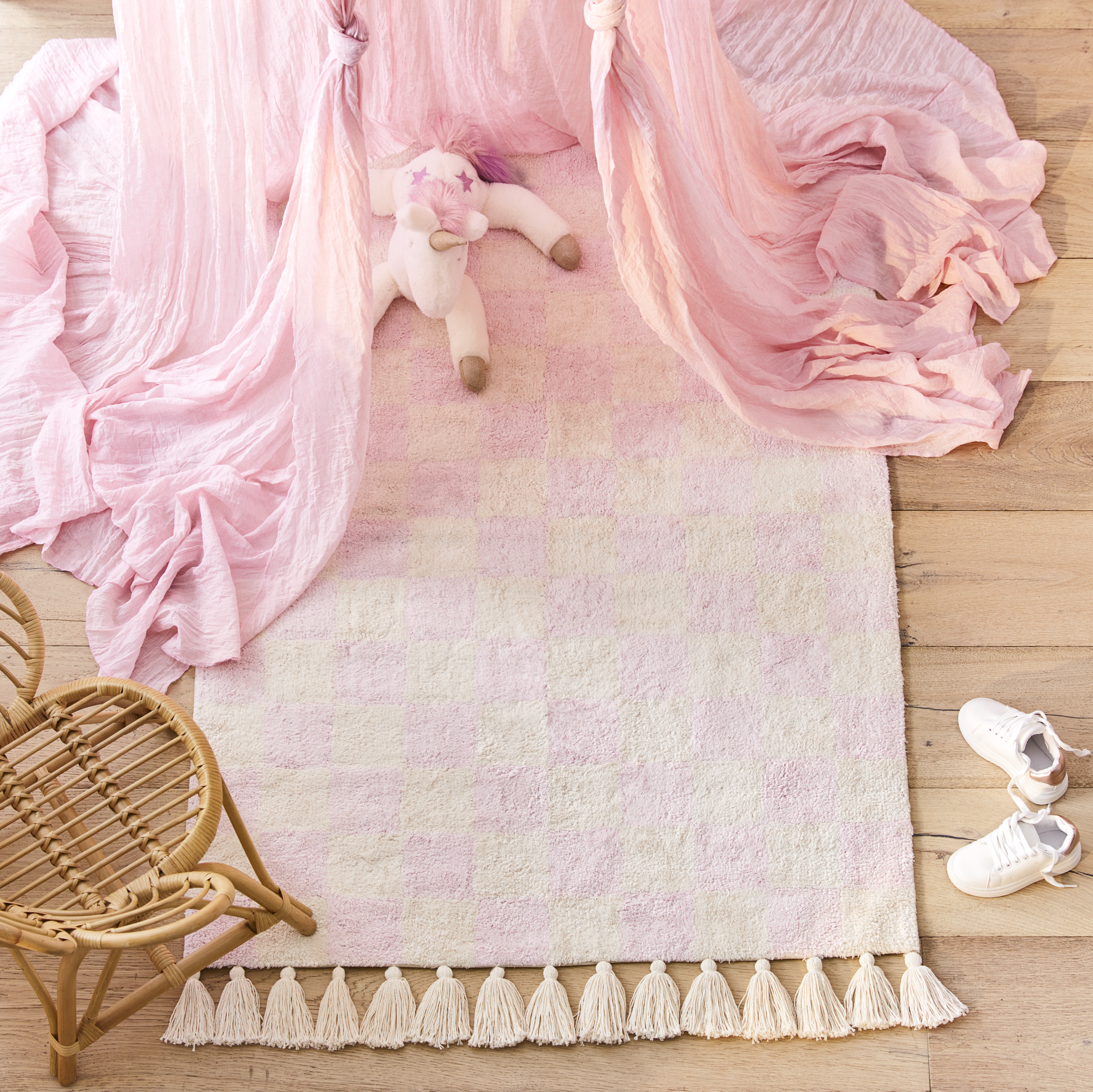 Adairs Kids - Pink Check Designer Rug | Adairs