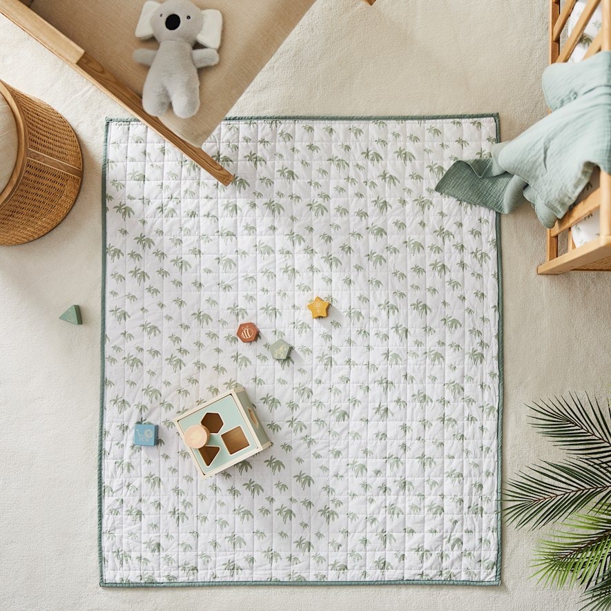 Adairs Baby - Stonewashed Cotton Aqua Foam Palm Play Mat & Coverlet ...