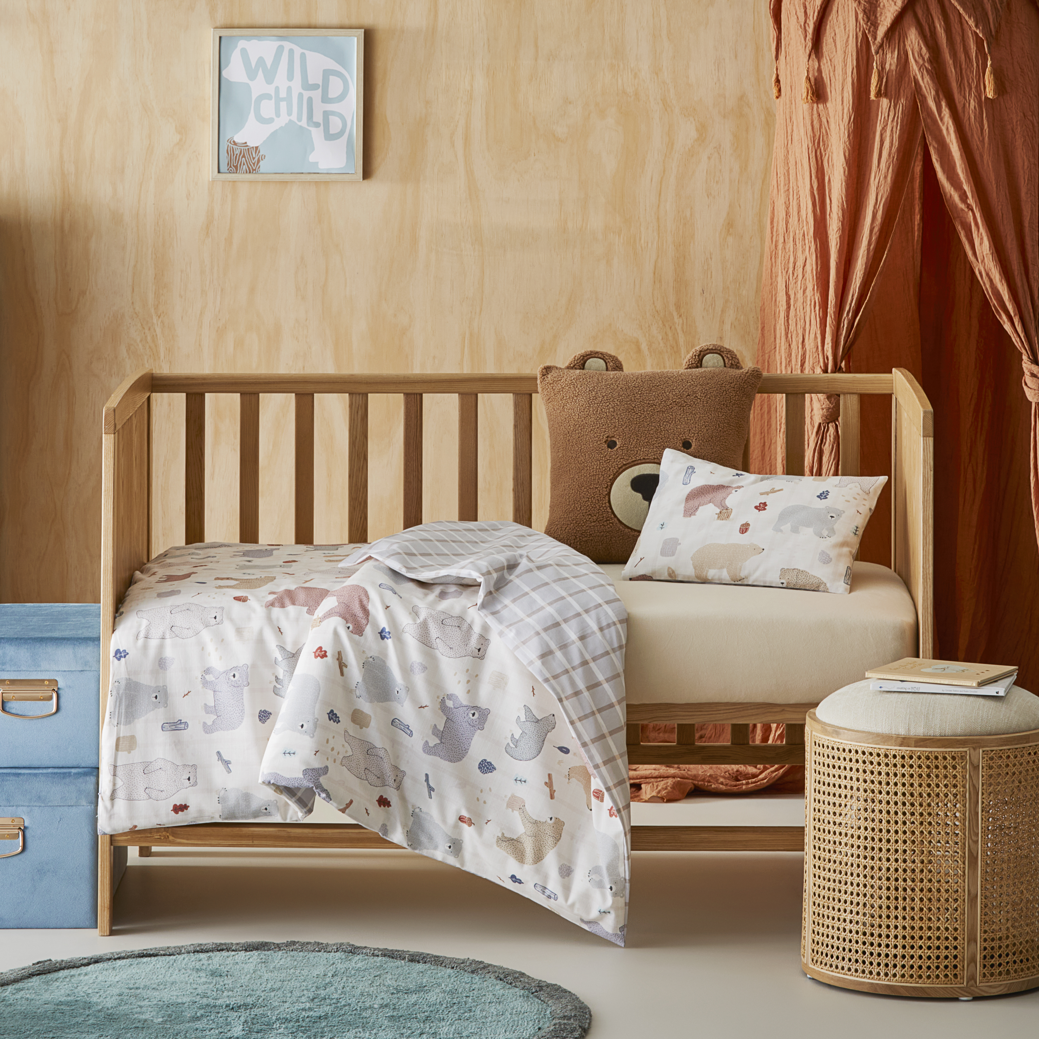 Adairs Kids - Bear Cub Natural Cot Quilt Cover Set | Adairs