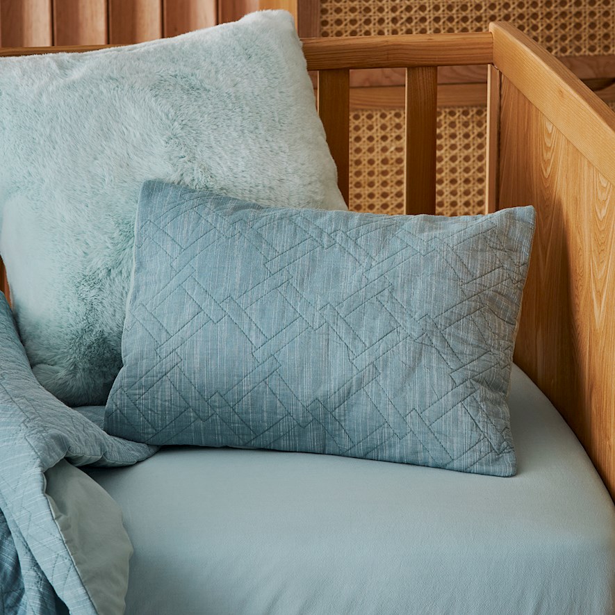 Adairs Kids - Huxley Green Chambray Quilted Cot Quilt Cover Set | Adairs