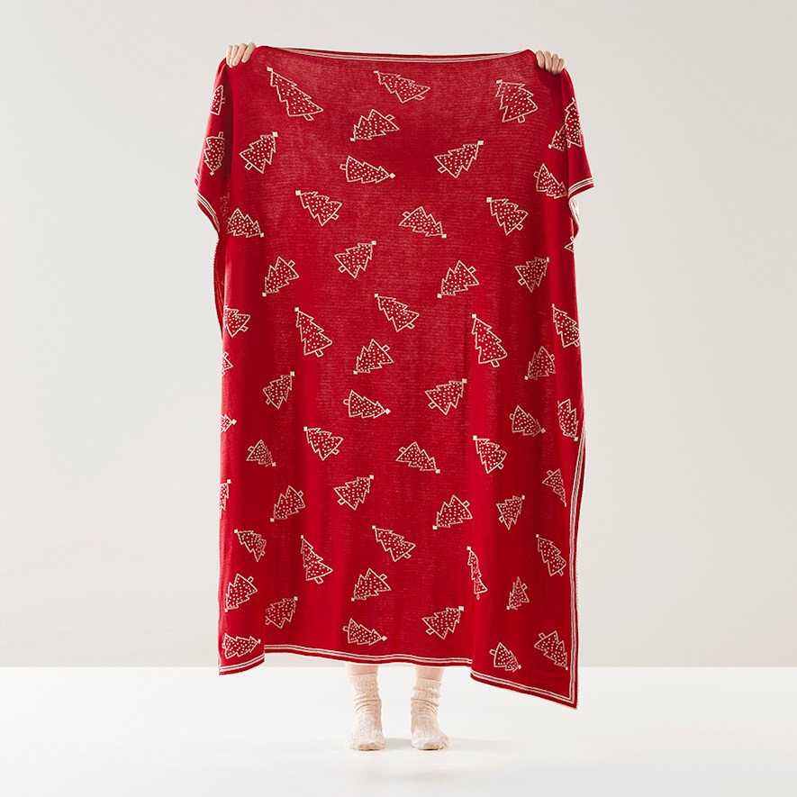 Festive Red & White Knitted Throw | Adairs