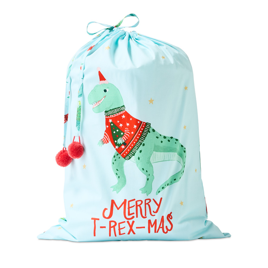 Adairs Kids - Merry T-Rex-Mas Aqua Christmas Santa Sack | Adairs