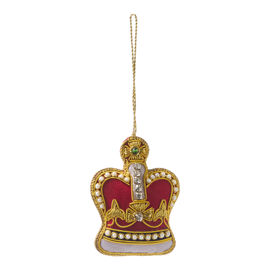 Hanging Embroidered Red & Gold Crown Ornament | Adairs
