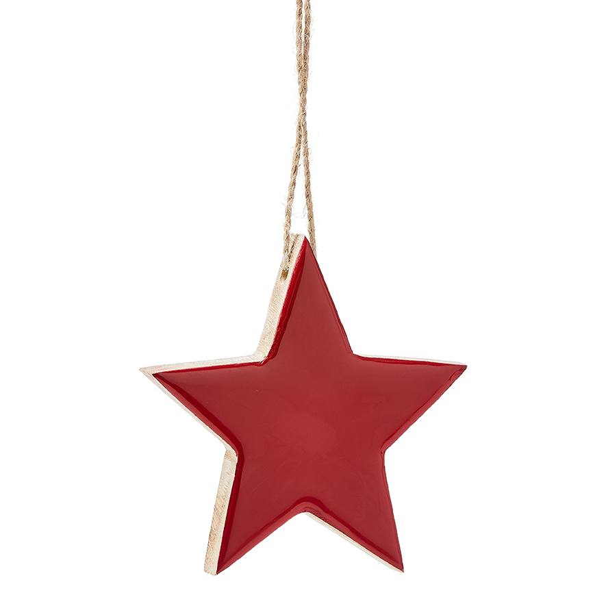 Timber Natural & Red Star Ornament | Adairs