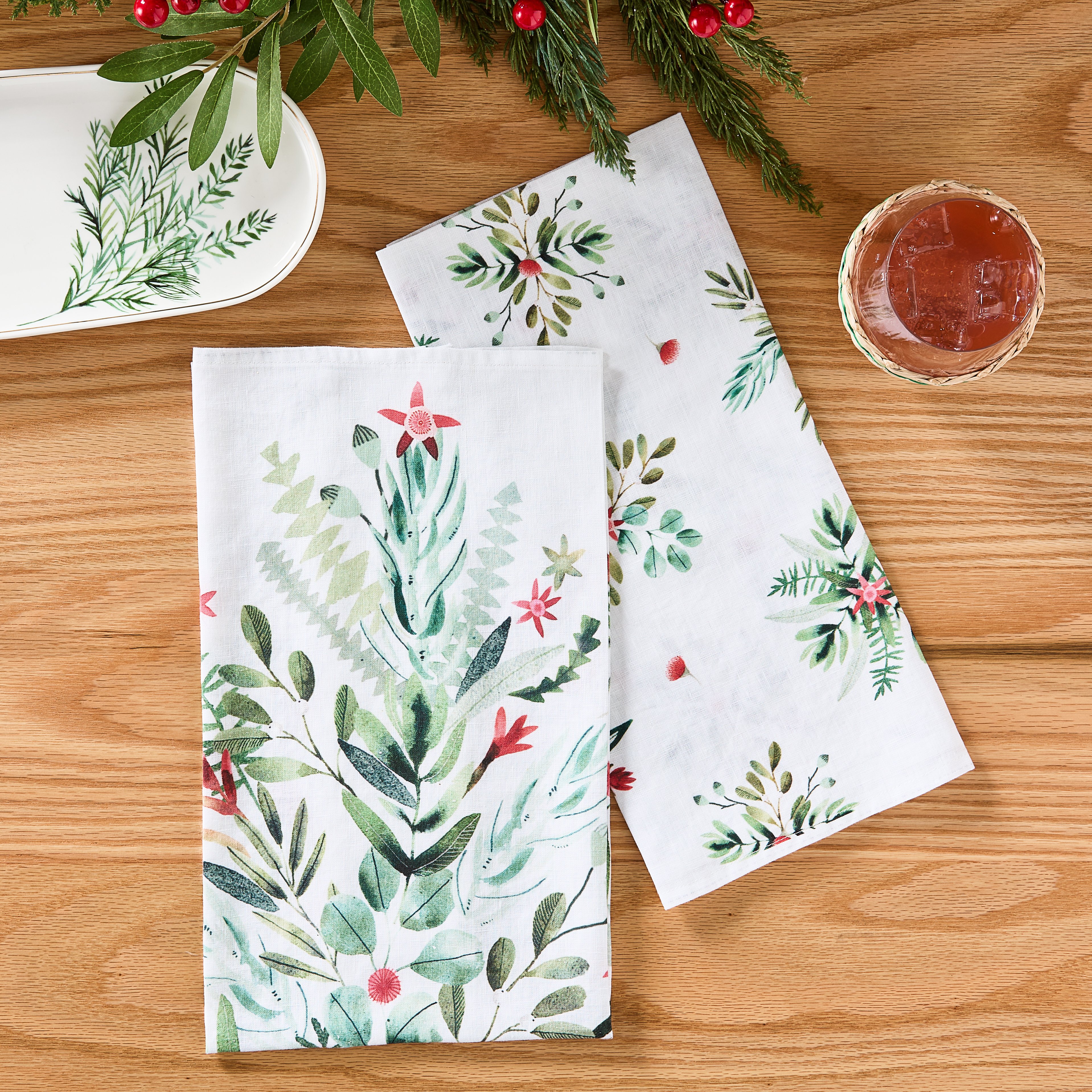 Botanical Christmas Tea Towels 2 Pack | Adairs