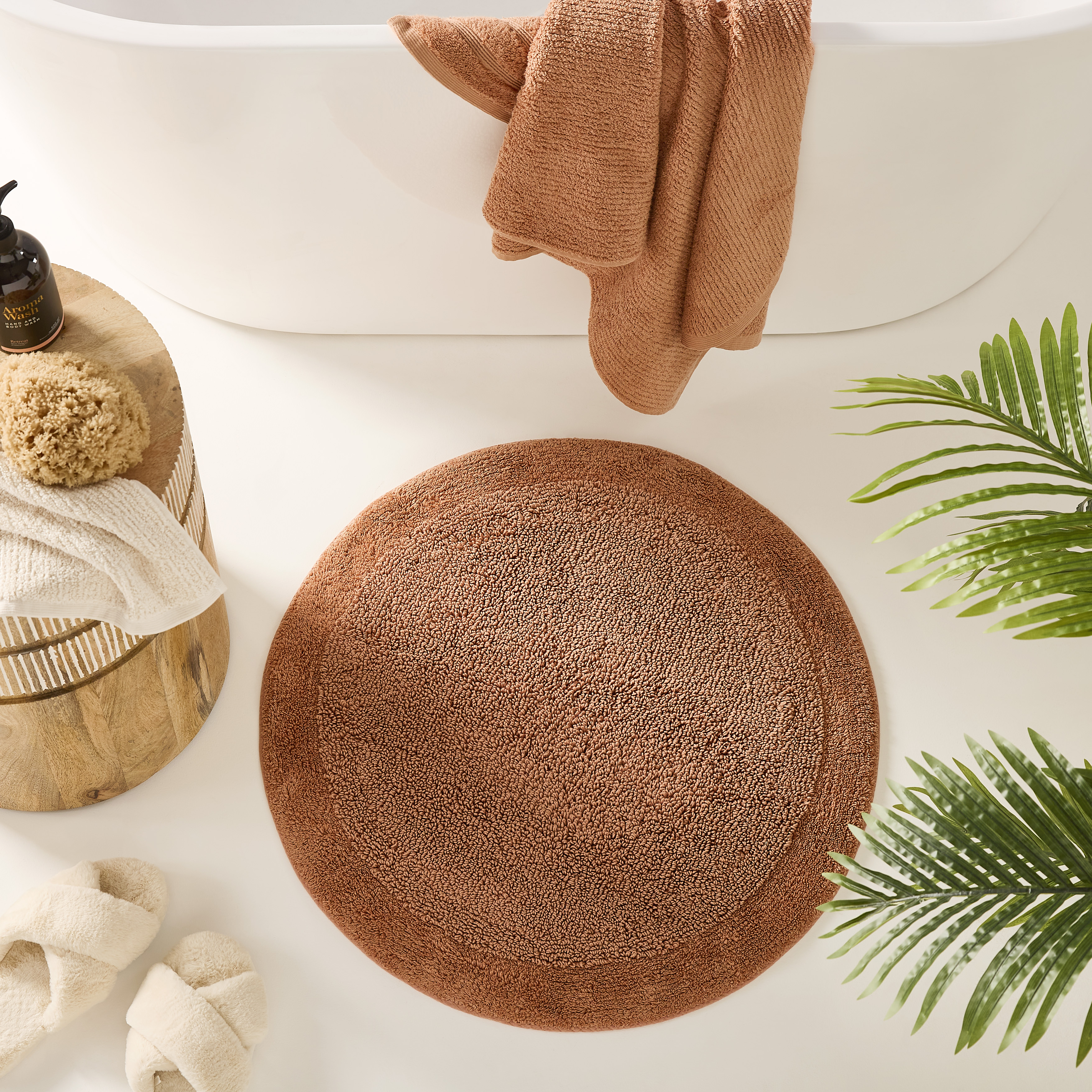 Nicola Earth Combed Cotton Circle Bath Mat | Adairs