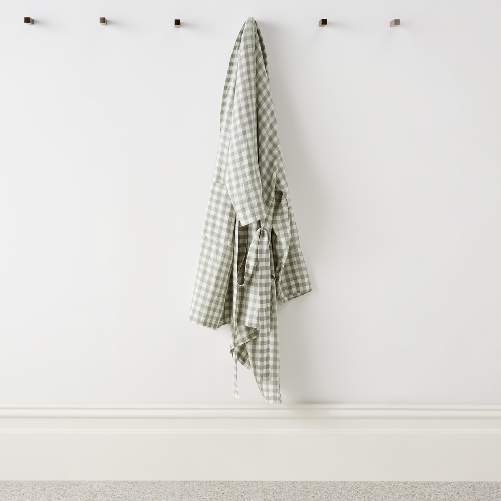 Vintage Washed Linen Eucalyptus Check Robe | Adairs