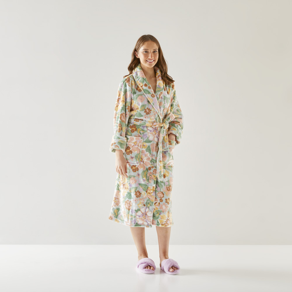 Printed Ultra Soft Green Multi Byron Floral Robe | Adairs