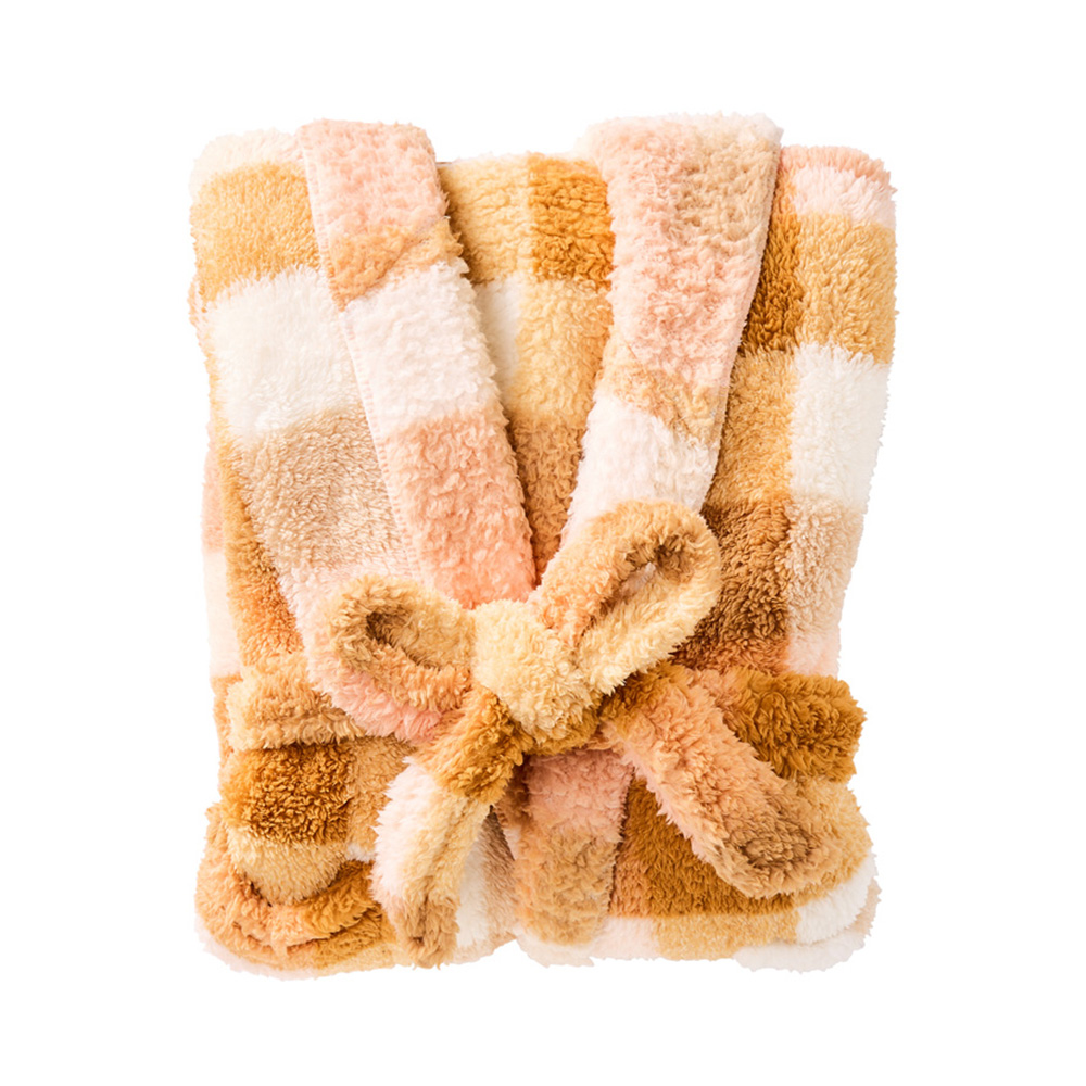 Printed Sherpa Earth Check Hooded Robe | Adairs