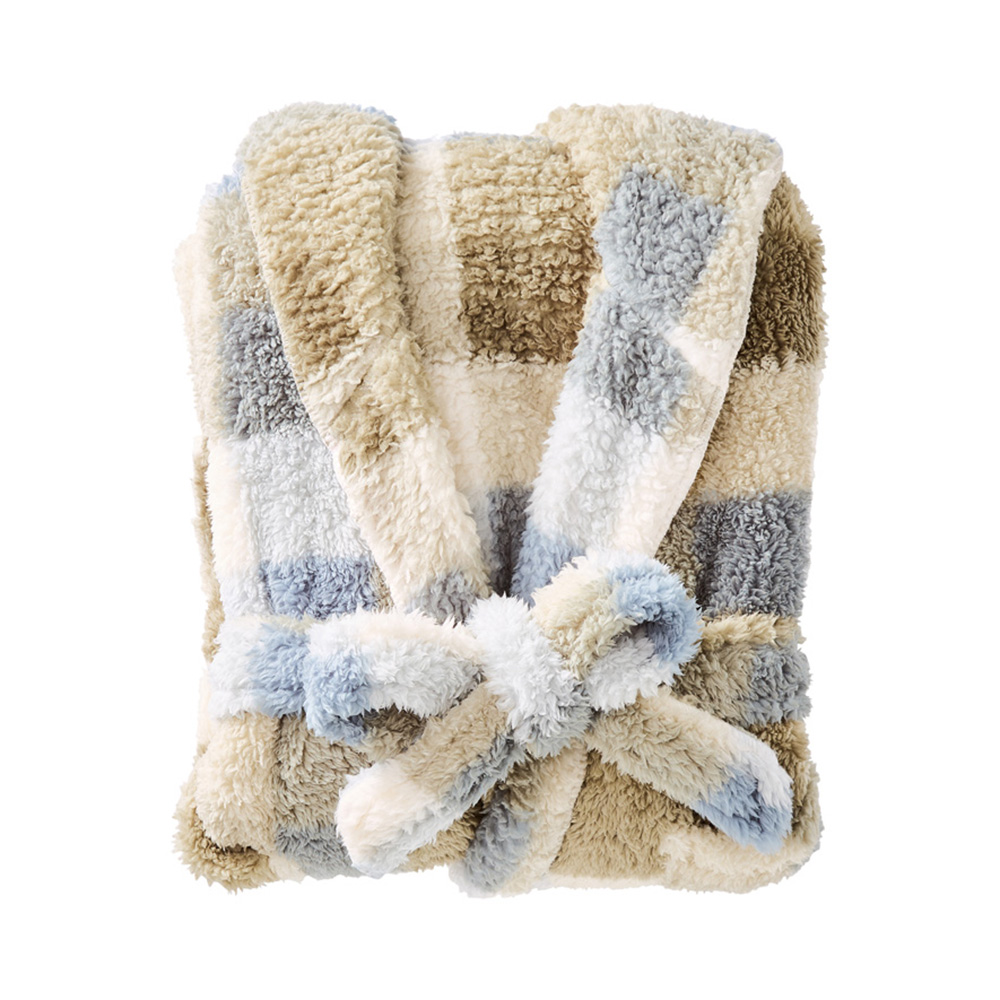 Printed Sherpa Green Check Hooded Robe | Adairs