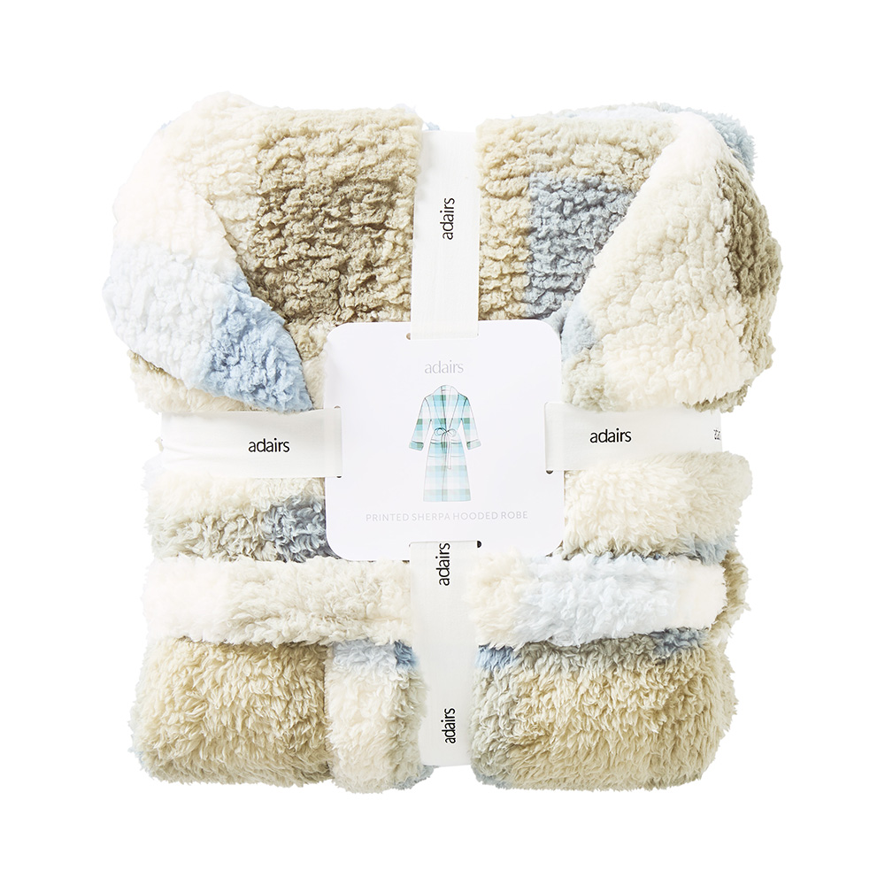 Printed Sherpa Green Check Hooded Robe | Adairs