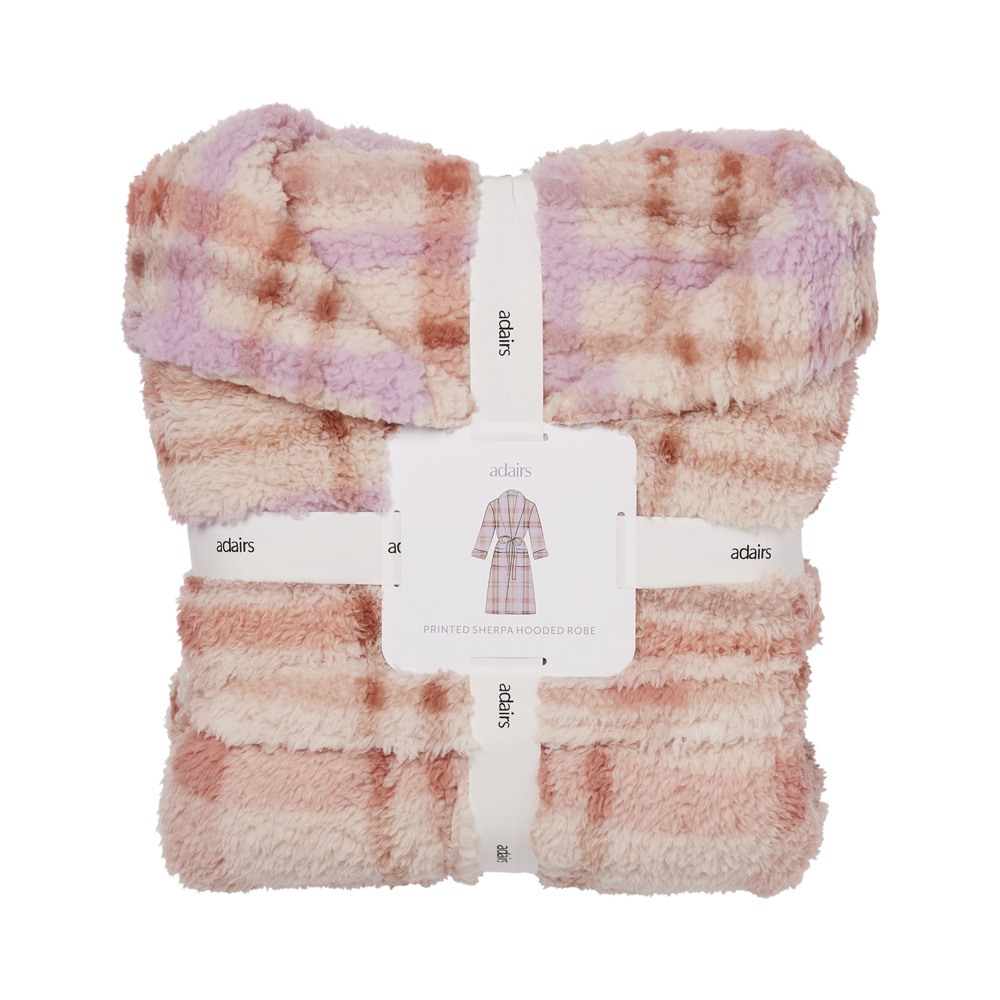Printed Sherpa Sunset Check Hooded Robe | Adairs