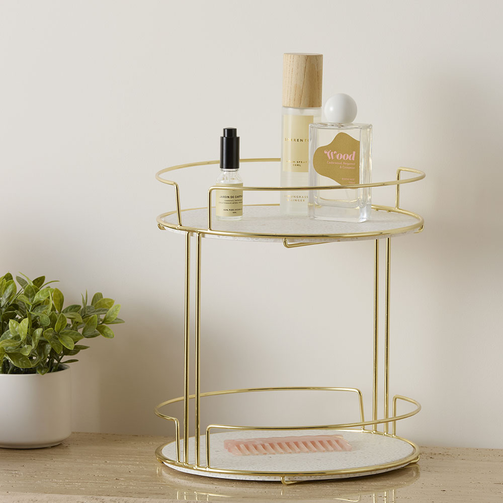 White Terrazzo Cosmetic Storage Tower | Adairs