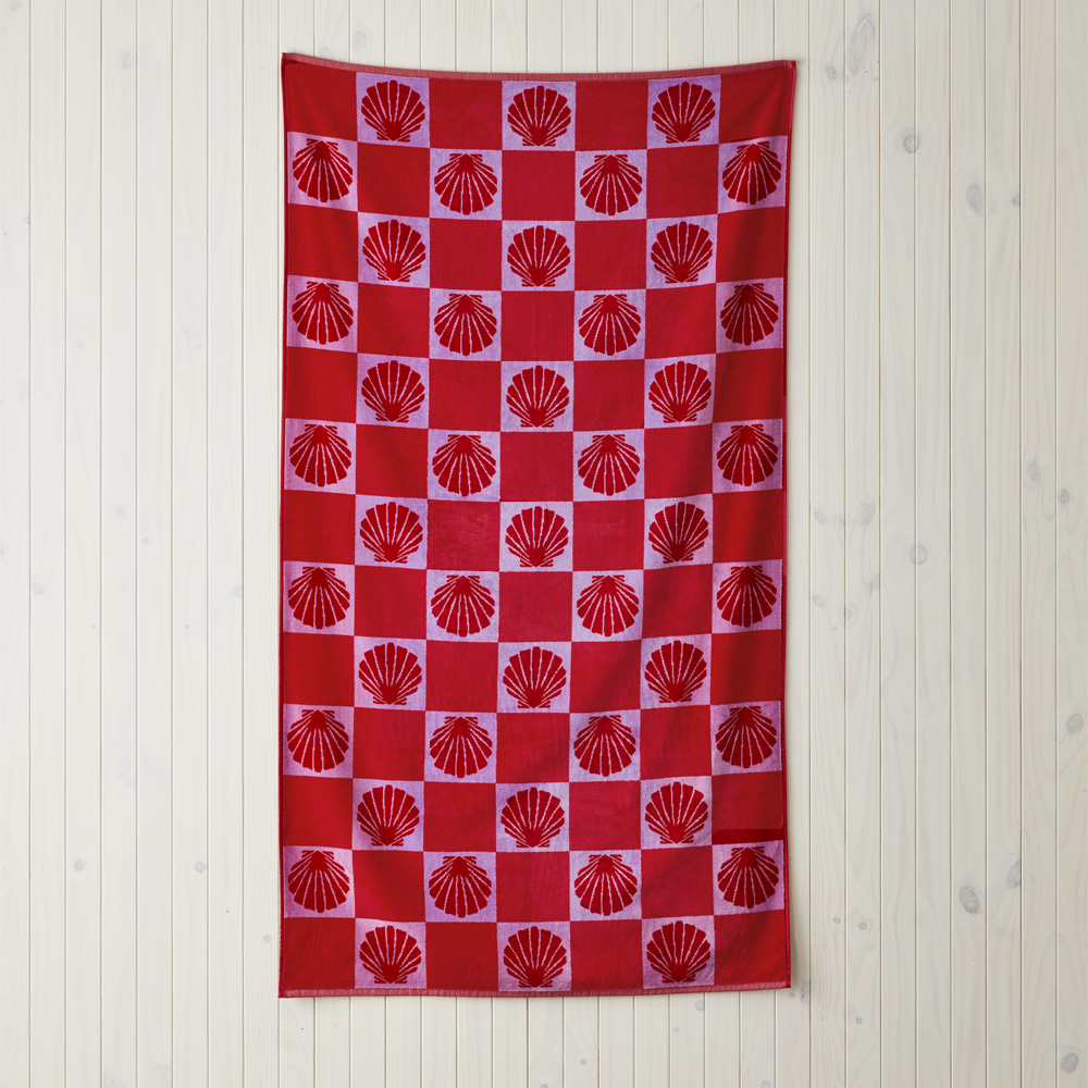 Velour Red Shell Check Beach Towel | Adairs