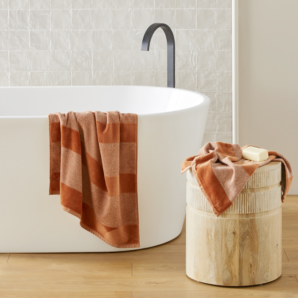 Indiana Chestnut Velour Stripe Towel Range | Adairs