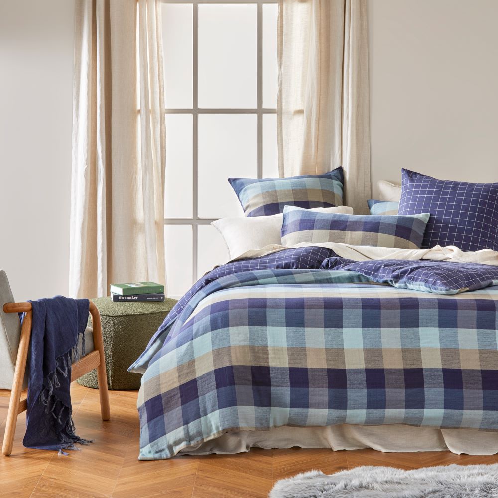 Lewis Stormy Blue Check Quilt Cover Set | Adairs