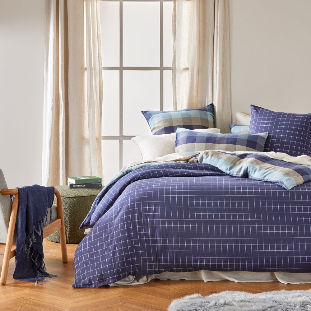 Lewis Stormy Blue Check Quilt Cover Set | Adairs