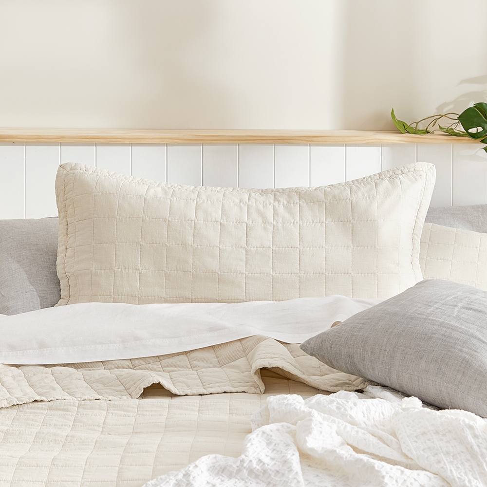 Mosman Sand Stripe Quilted Pillowcases | Adairs