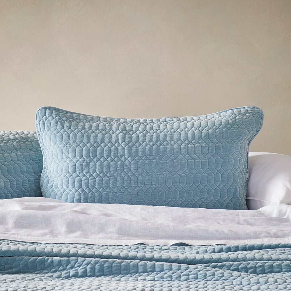 Milan Soft Blue Velvet Quilted Pillowcases | Adairs
