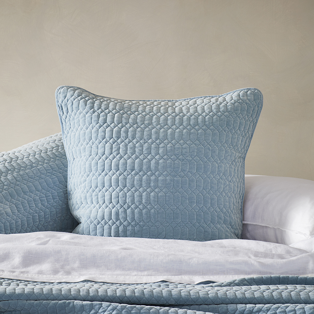 Milan Soft Blue Velvet Quilted Pillowcase | Bedroom | Adairs