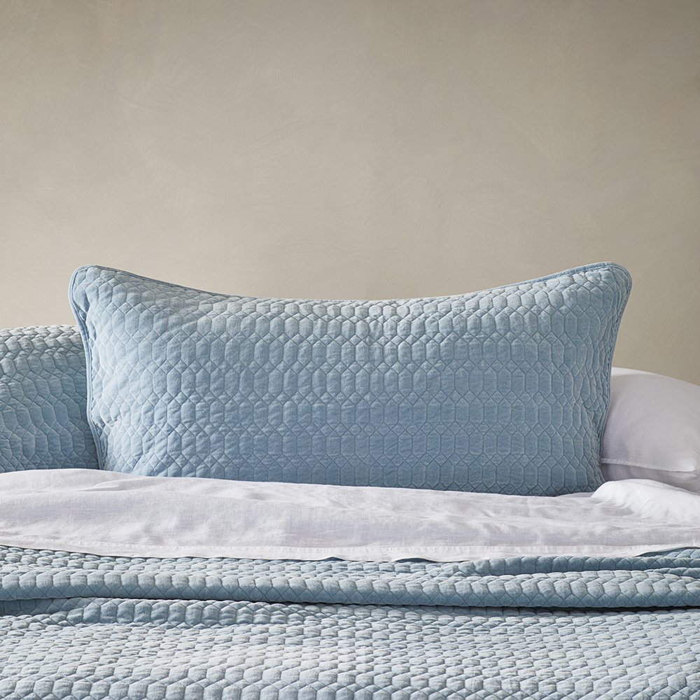 Milan Soft Blue Velvet Quilted Pillowcase | Bedroom | Adairs