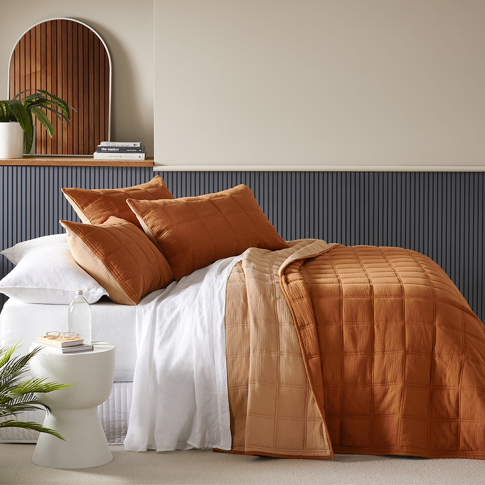 Crinkle Cotton Brown Sugar Quilted Coverlet Separates | Adairs