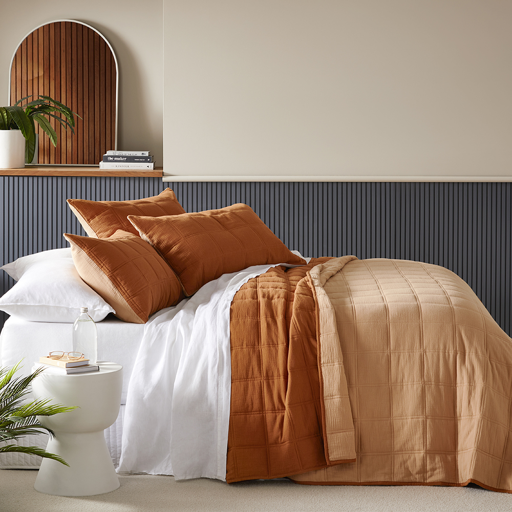 Crinkle Cotton Brown Sugar Quilted Coverlet Separates | Adairs