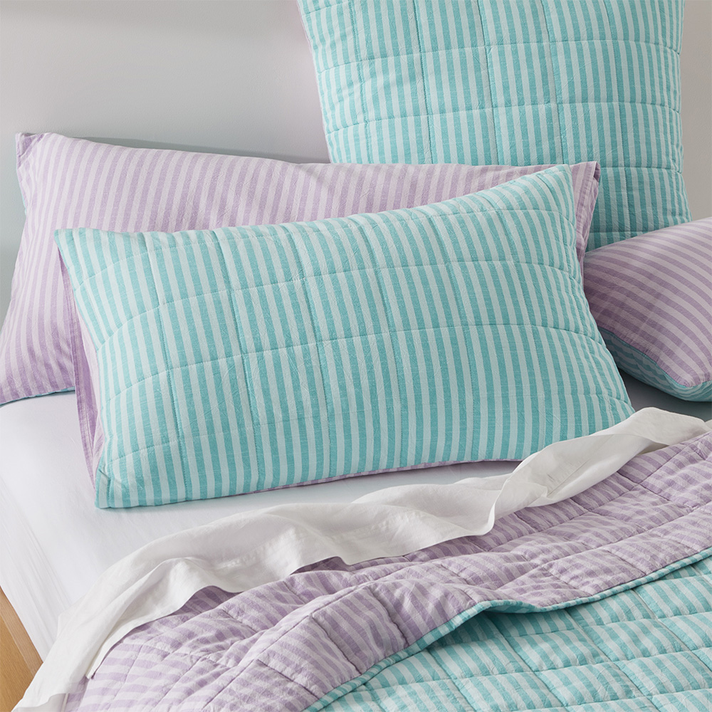 Carrie Aquamarine Stripe Quilted Pillowcases | Adairs