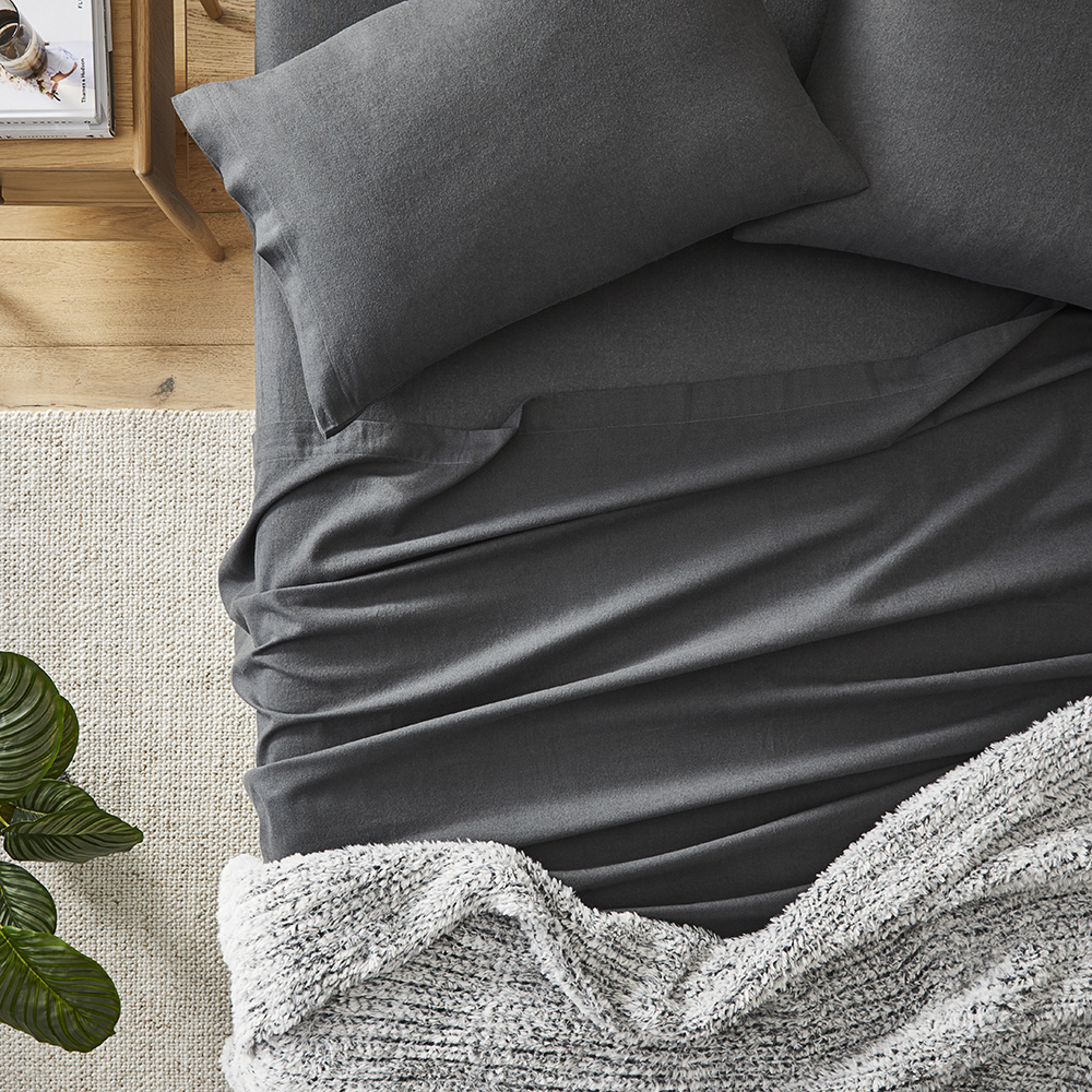 Flannelette Plain Dyed Coal Sheet Set | Adairs