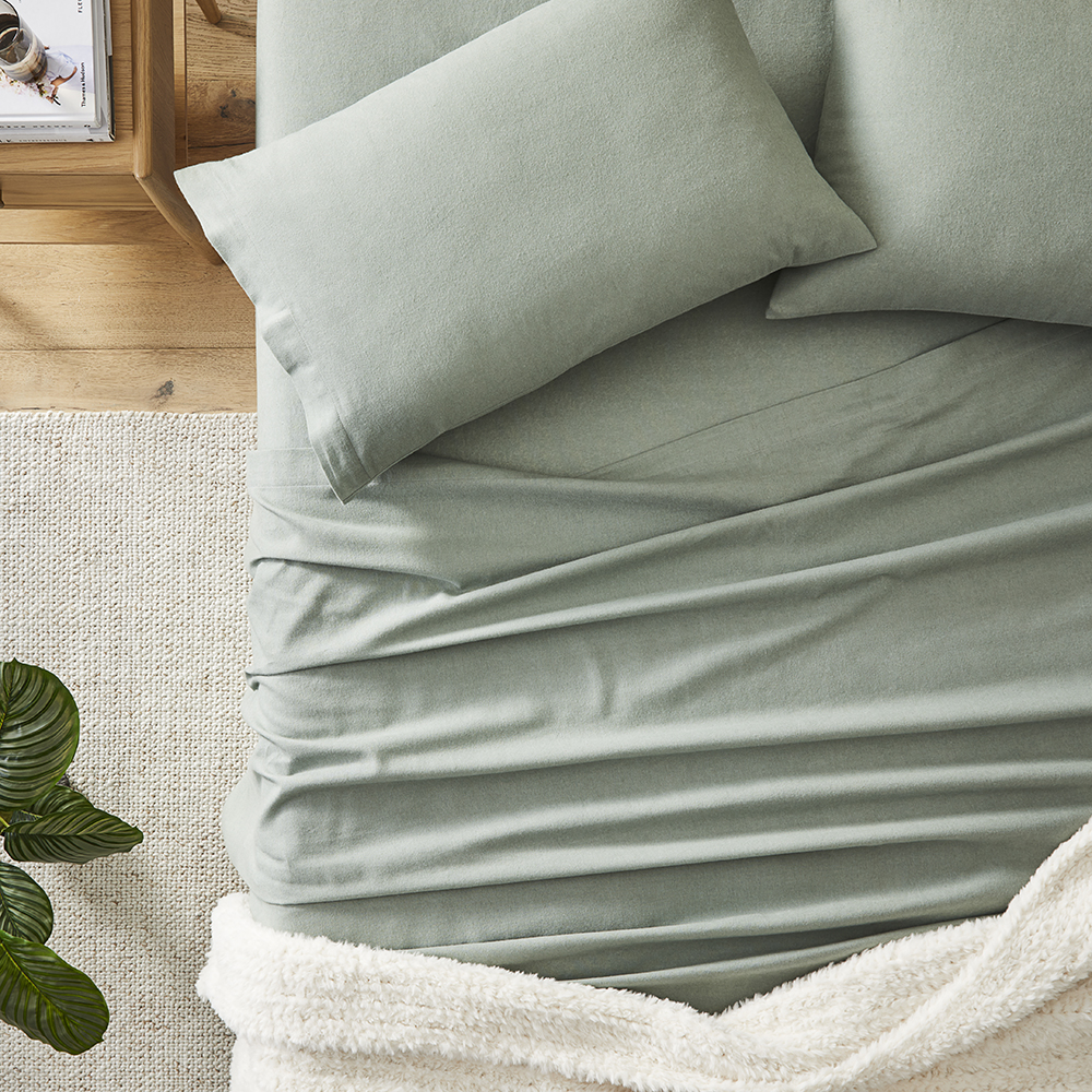 Flannelette Plain Dyed Green Sheet Set | Adairs