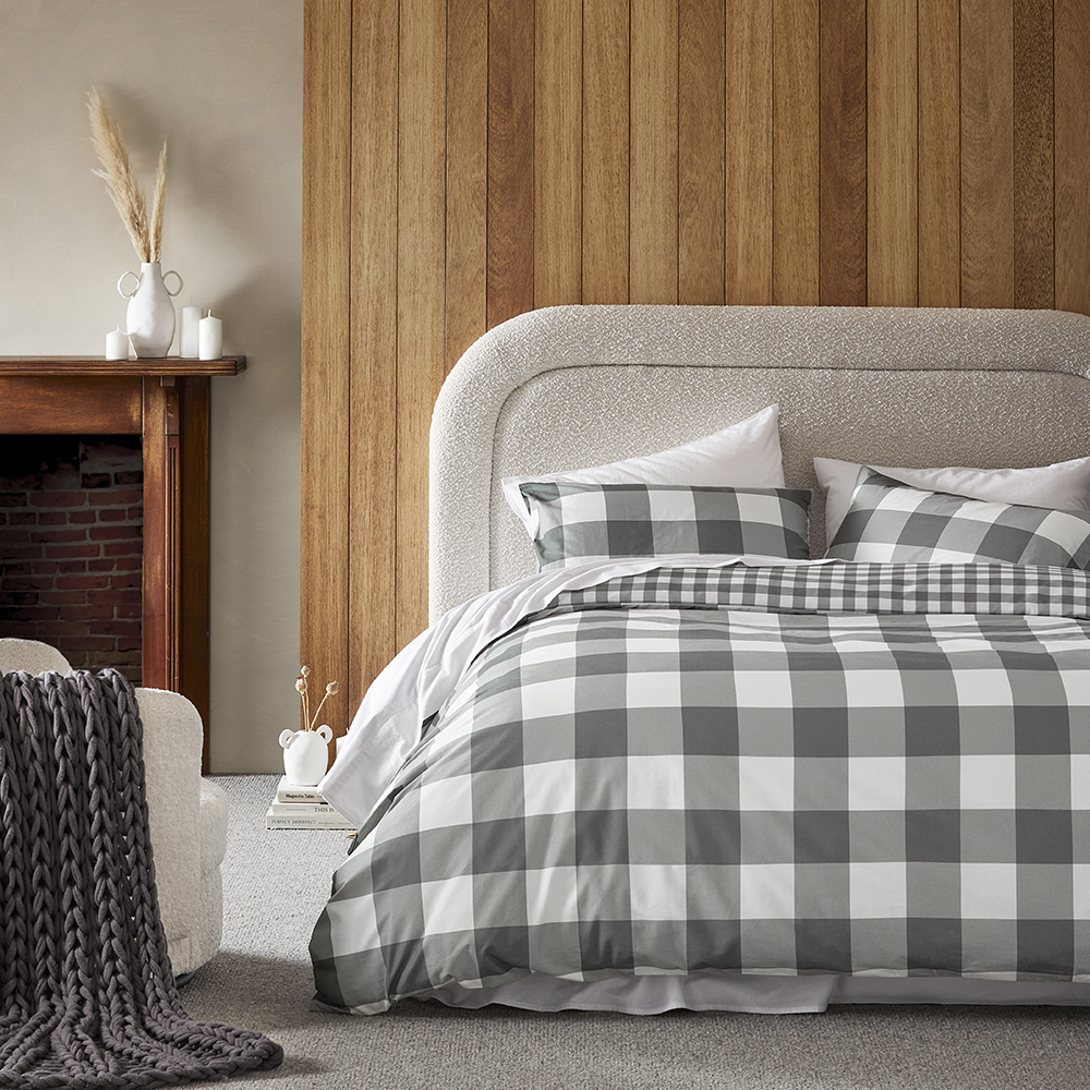 Flannelette Charcoal Check Printed Quilt Cover Set | Adairs