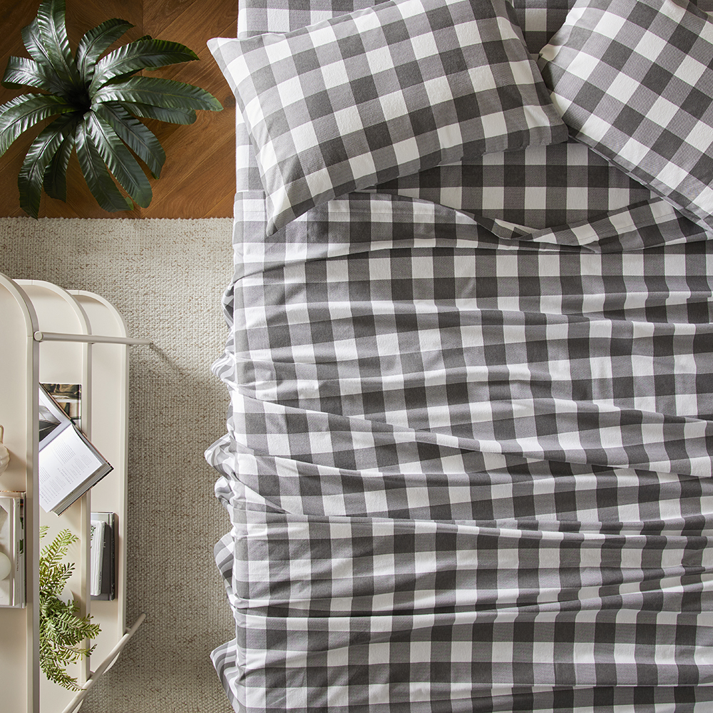 Flannelette Charcoal Check Printed Sheet Set | Adairs