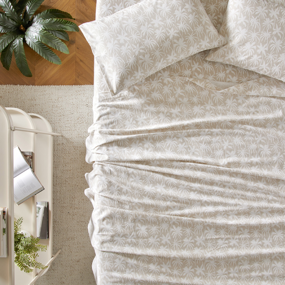 Flannelette Printed Soft Palms Sand Sheet Set | Adairs