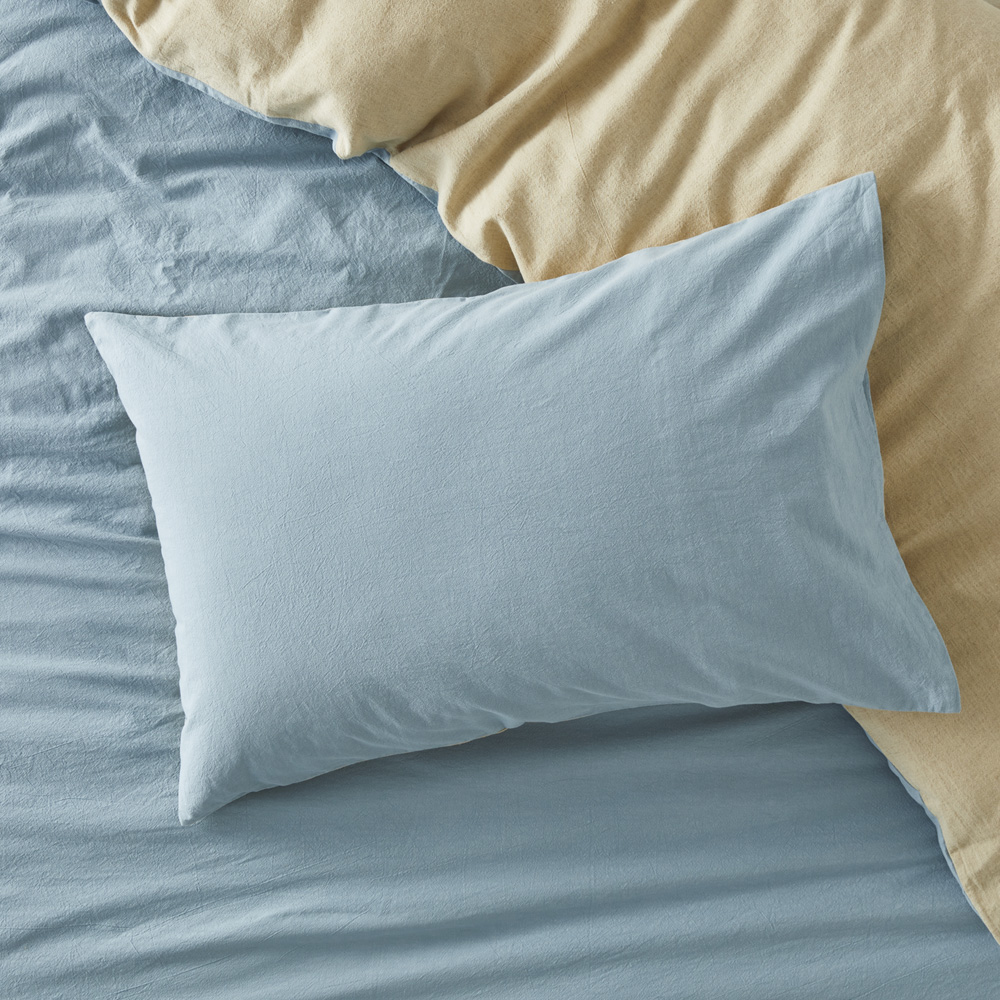 Olsen Linen Cotton Natural & Mid Blue Quilt Cover Set | Adairs