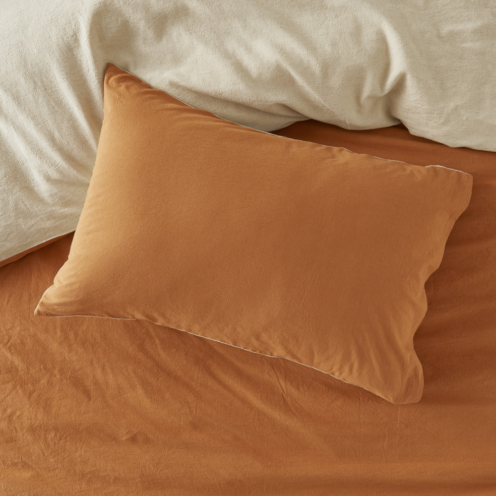 Olsen Linen Cotton Natural & Rust Quilt Cover Set | Adairs