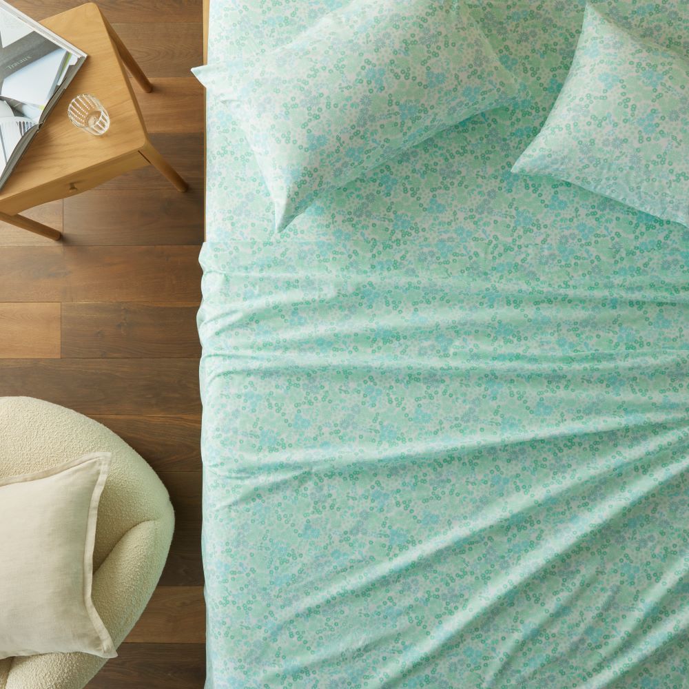 Blue Floral Printed Percale Sheet Set | Adairs