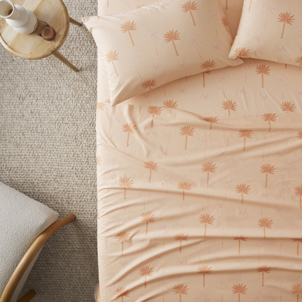 Sandy Palm Printed Percale Sheet Set | Adairs