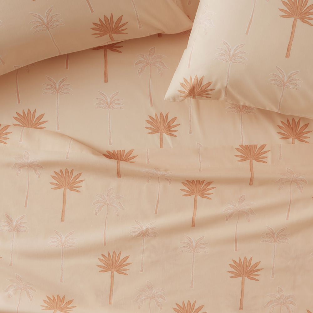 Sandy Palm Printed Percale Sheet Set | Adairs