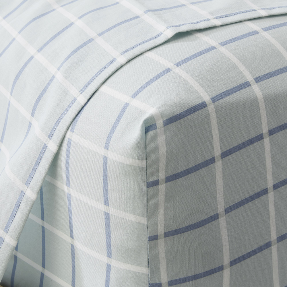 Sky Blue Grid Printed Percale Sheet Set | Adairs