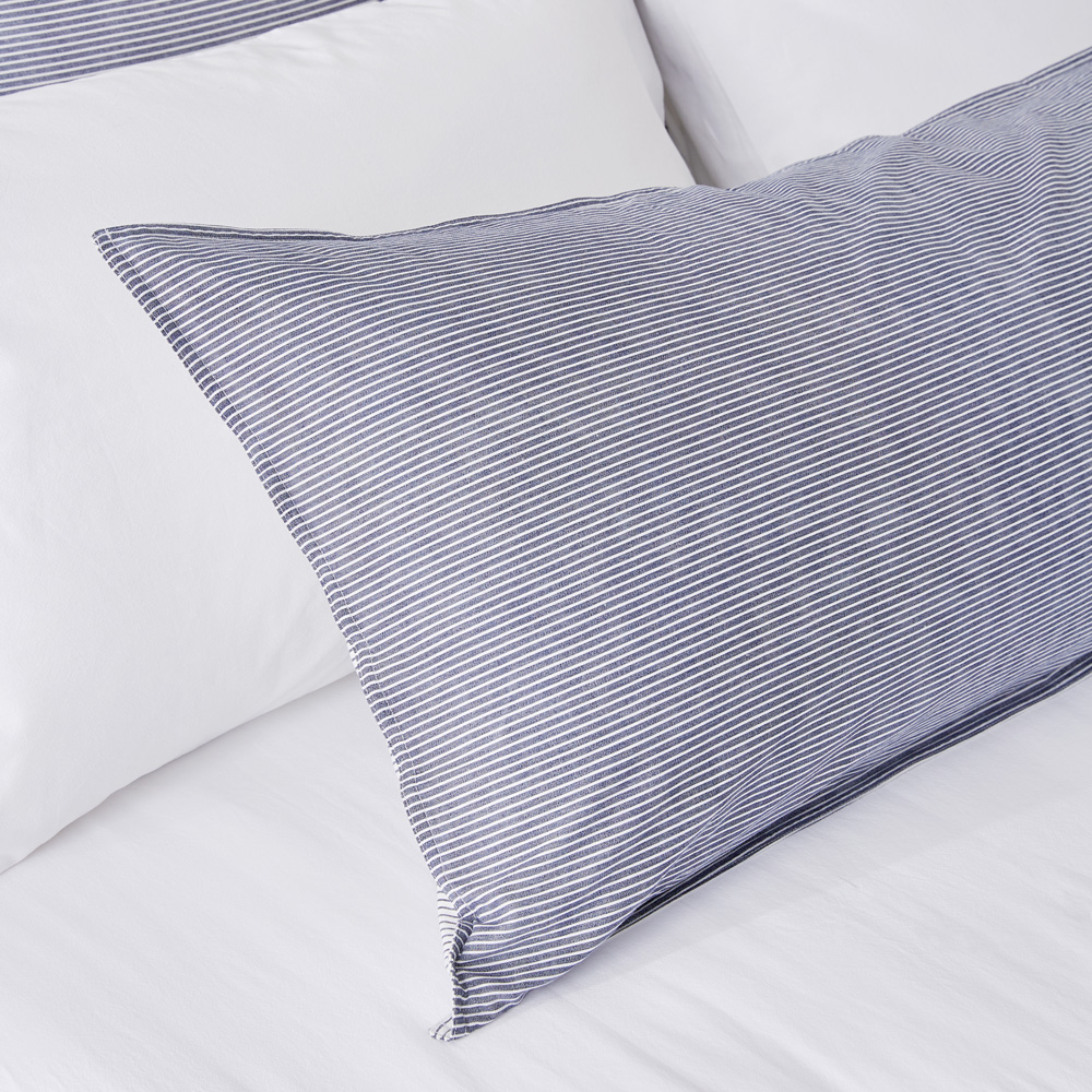 Stonewashed Cotton Navy Stripe Bolster Pillowcase | Adairs