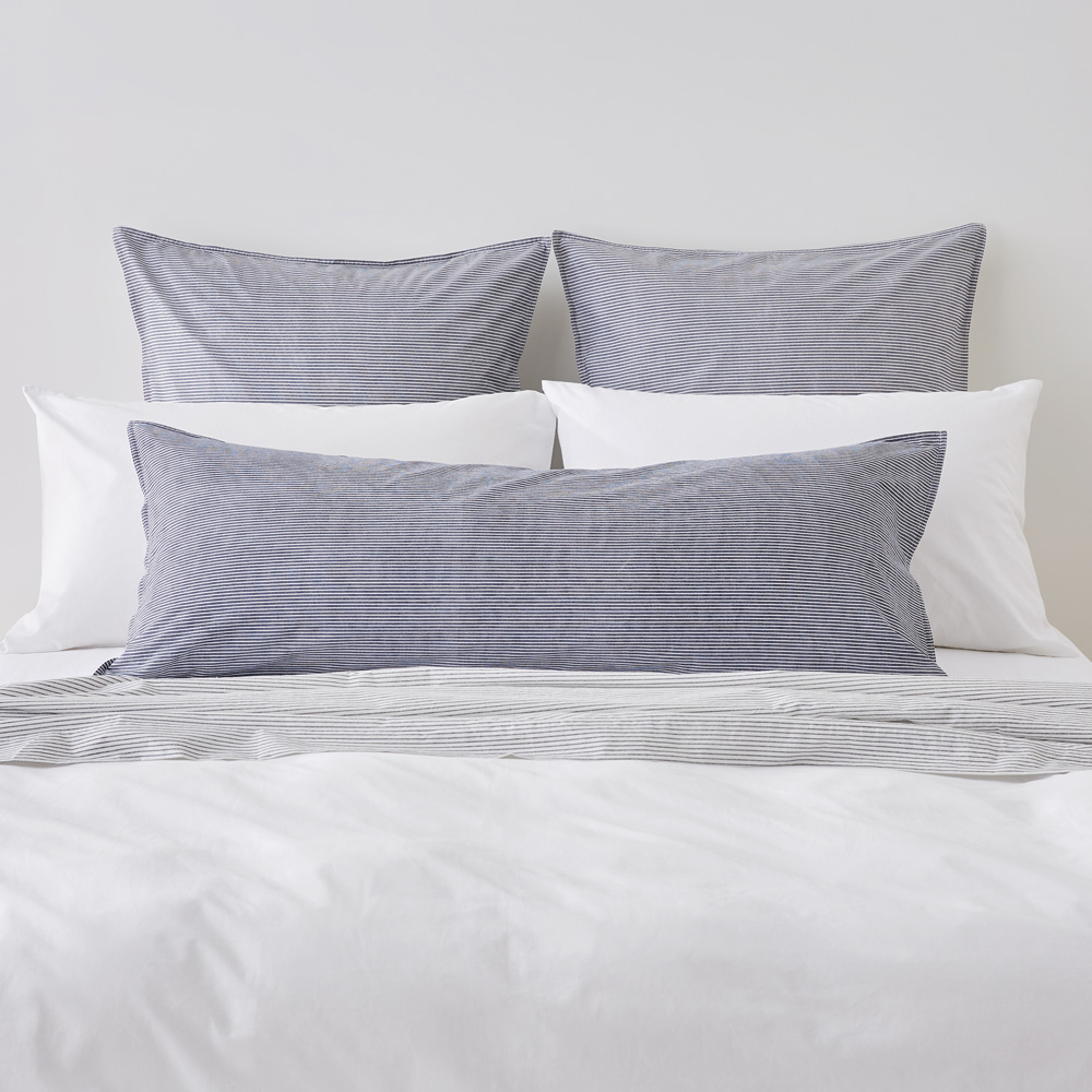 Stonewashed Cotton Navy Stripe Bolster Pillowcase | Adairs