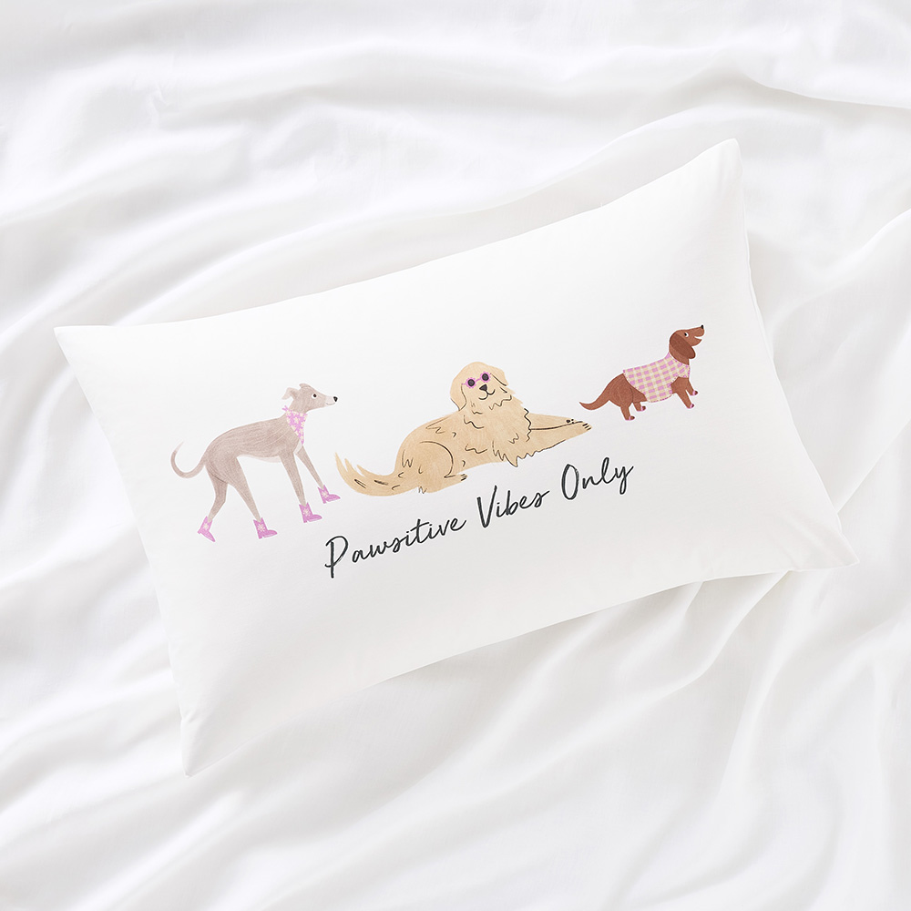 Pawsitive Vibes Only Text Pillowcase | Adairs