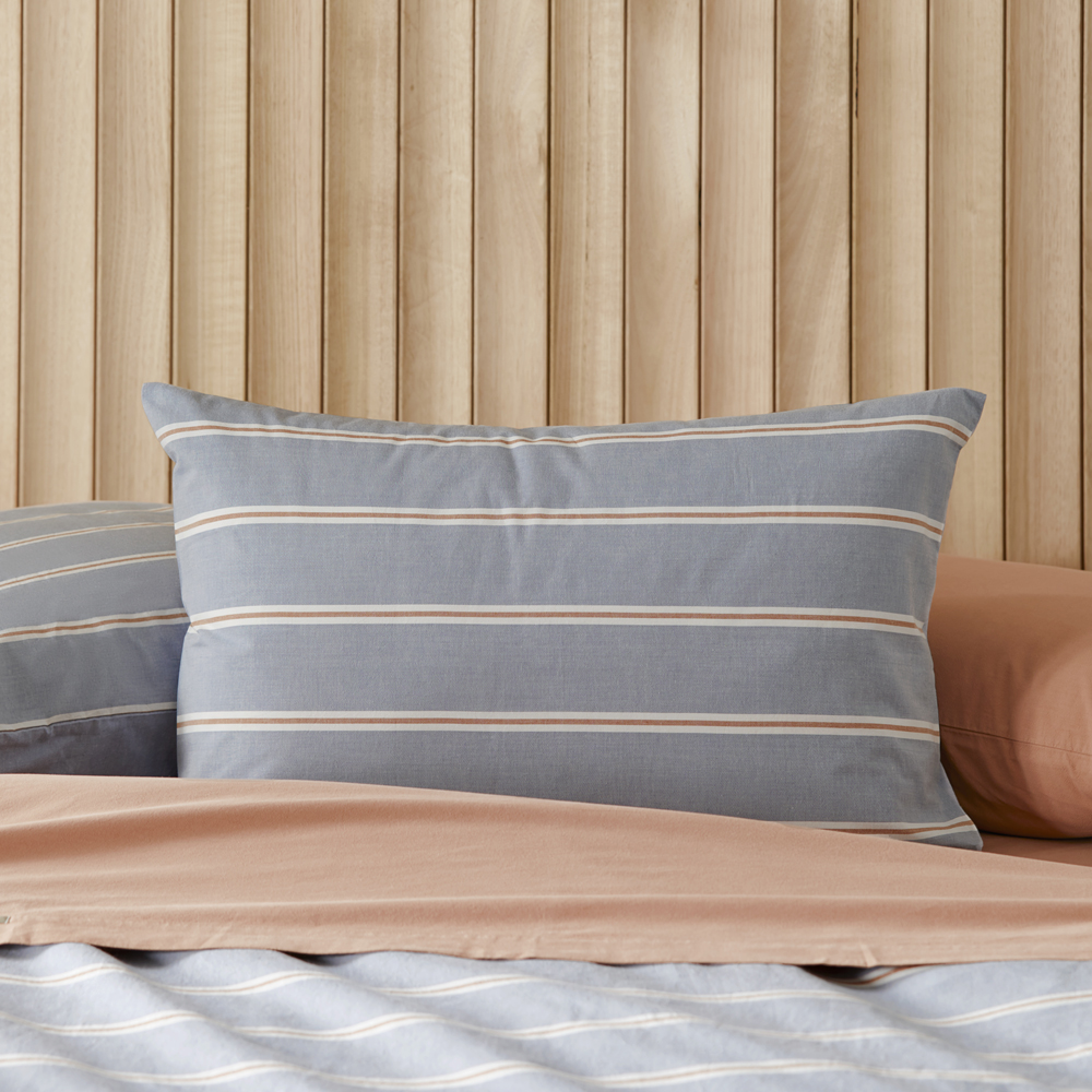 Stonewashed Cotton Printed Storm Blue Stripe Pillowcases | Adairs