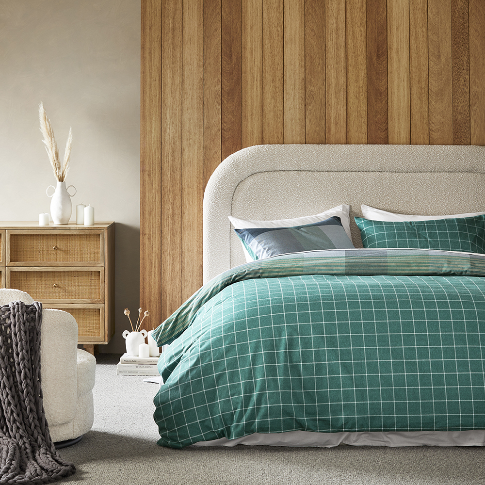 Flannelette Navy Oban Check Printed Quilt Cover Set | Adairs