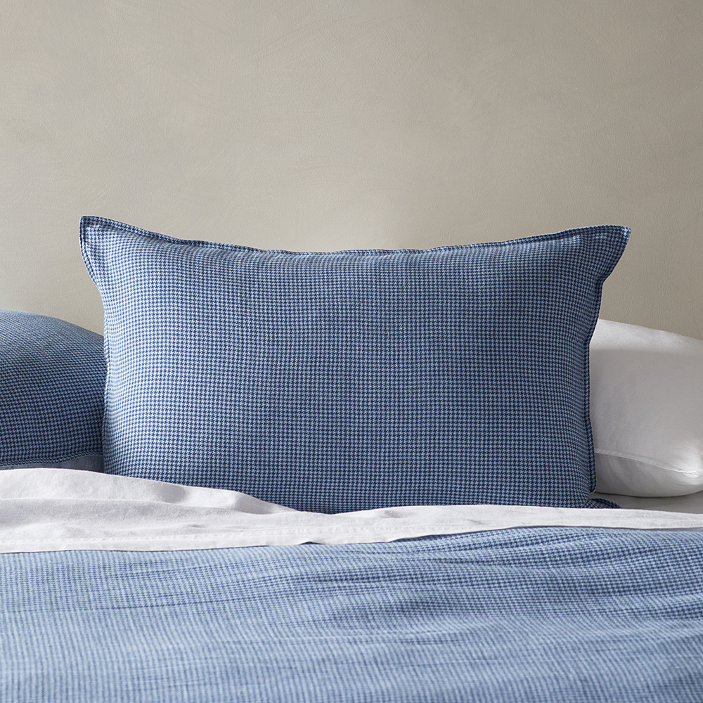 Vintage Washed Linen Cotton Storm Blue Houndstooth Quilt Cover Set ...