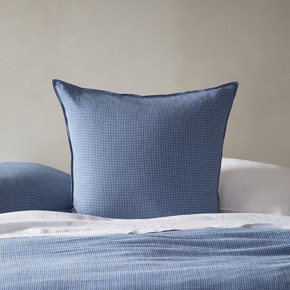 Vintage Washed Linen Cotton Storm Blue Houndstooth Quilt Cover Set ...