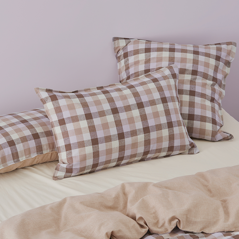 Vintage Washed Linen Cotton Mauve Check Quilt Cover Set + Separates ...