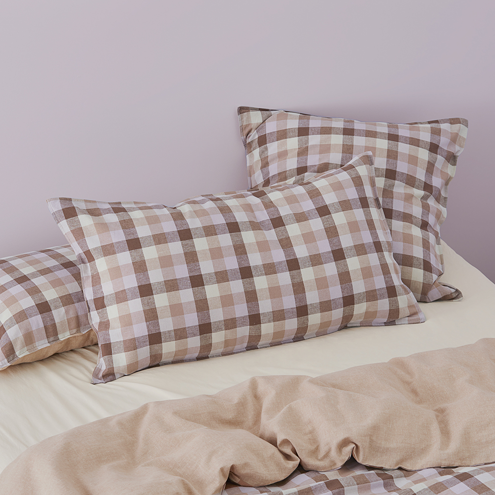 Vintage Washed Linen Cotton Mauve Check Quilt Cover Set + Separates ...