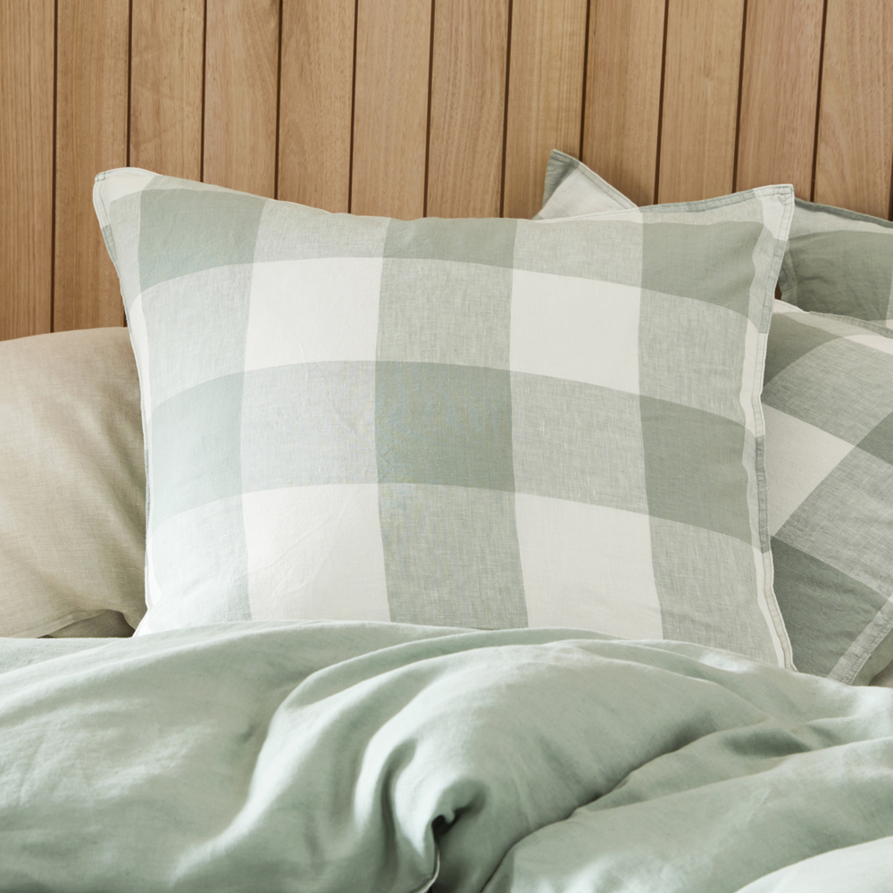 Vintage Washed Linen Large Eucalyptus Check Quilt Cover Separates | Adairs